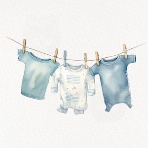 Handdrawn Baby Clothes Watercolor Clipart, Newborn Boy Clip Art, Baby ...