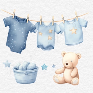 Handdrawn Baby Clothes Watercolor Clipart, Newborn Boy Clip Art, Baby ...