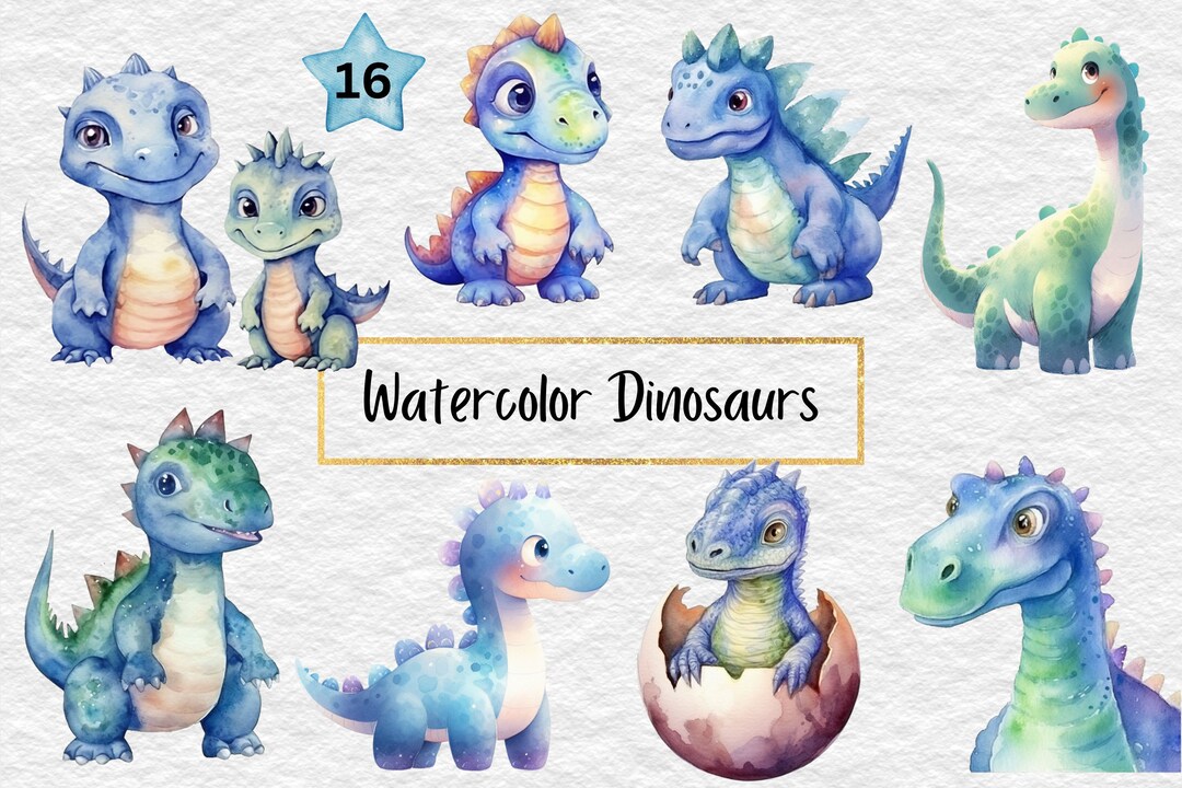 Watercolor Dinosaur Clipart Bundle Dinosaur Nursery Clipart - Etsy