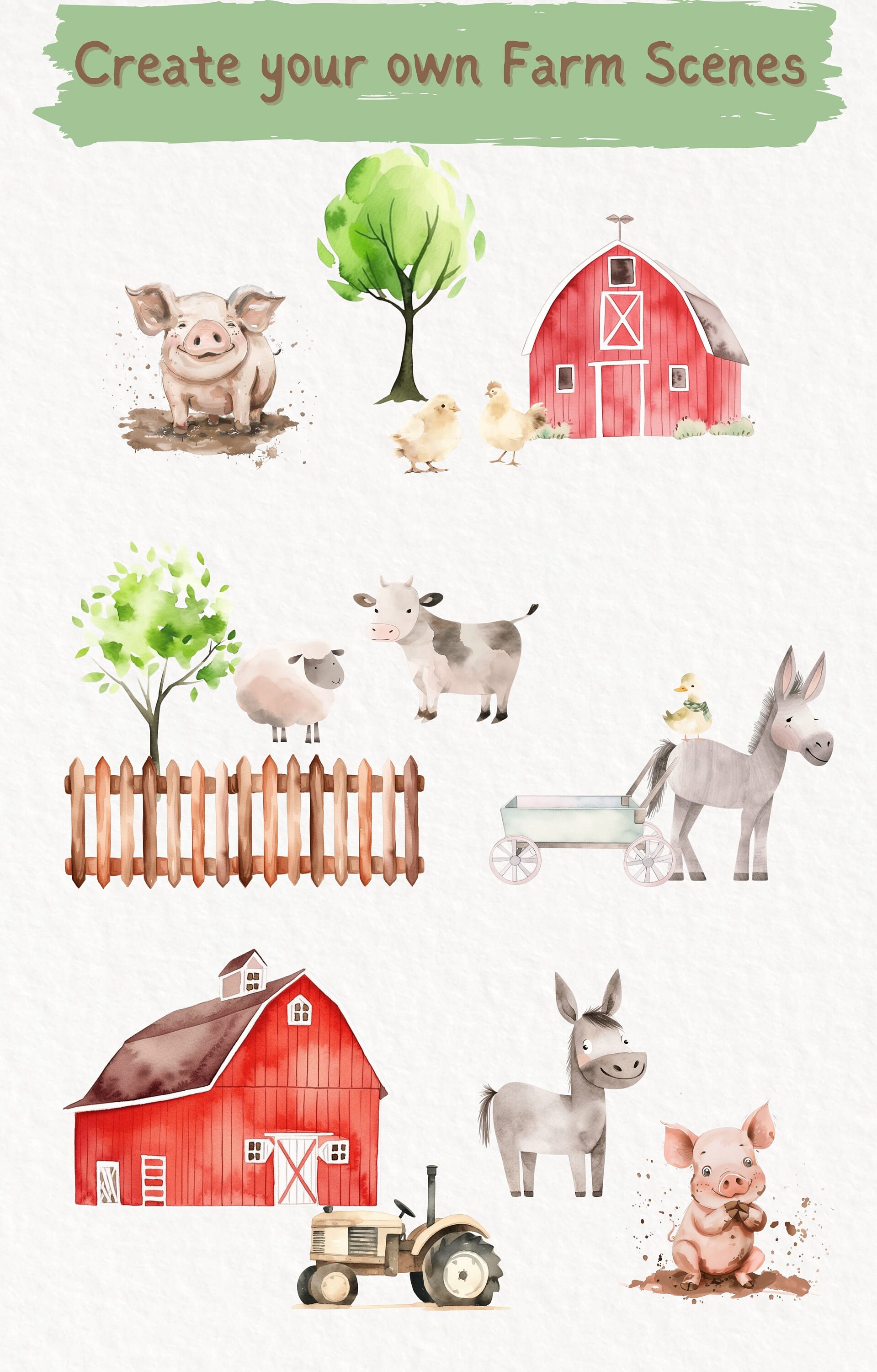 Farm Animals Watercolor Clipart Bundle Digital Download, Watercolor ...
