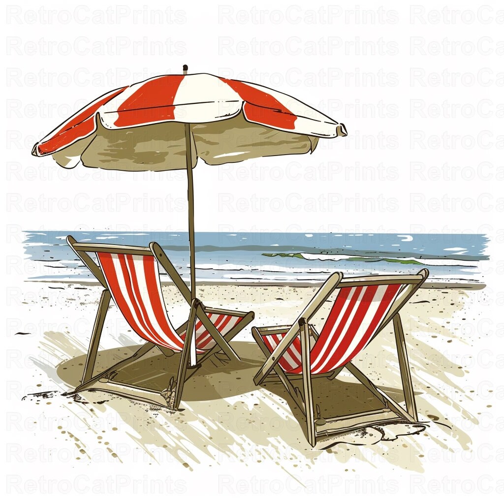 Vintage Beach Chairs Clipart, Summer Seaside Jpgs (digital Download) - Etsy