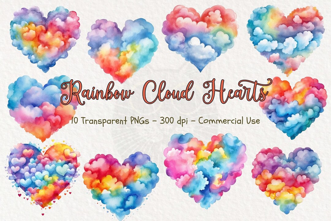 Rainbow Cloud Heart Clipart, Love Heart Clipart, Handpainted ...