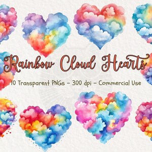 Rainbow Cloud Heart Clipart, Love Heart Clipart, Handpainted ...