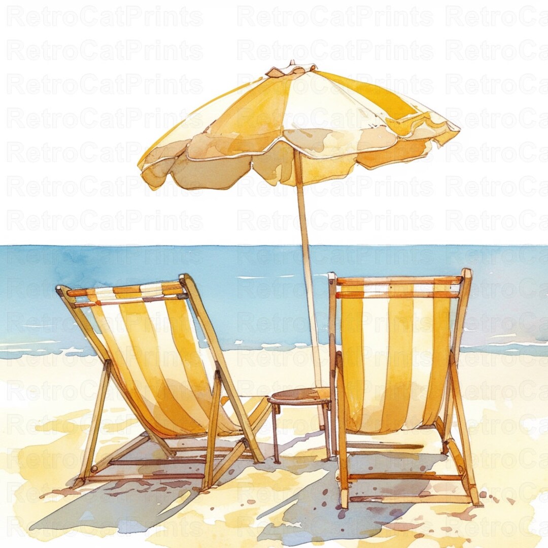 Vintage Beach Chairs Clipart, Summer Seaside Jpgs (digital Download) - Etsy