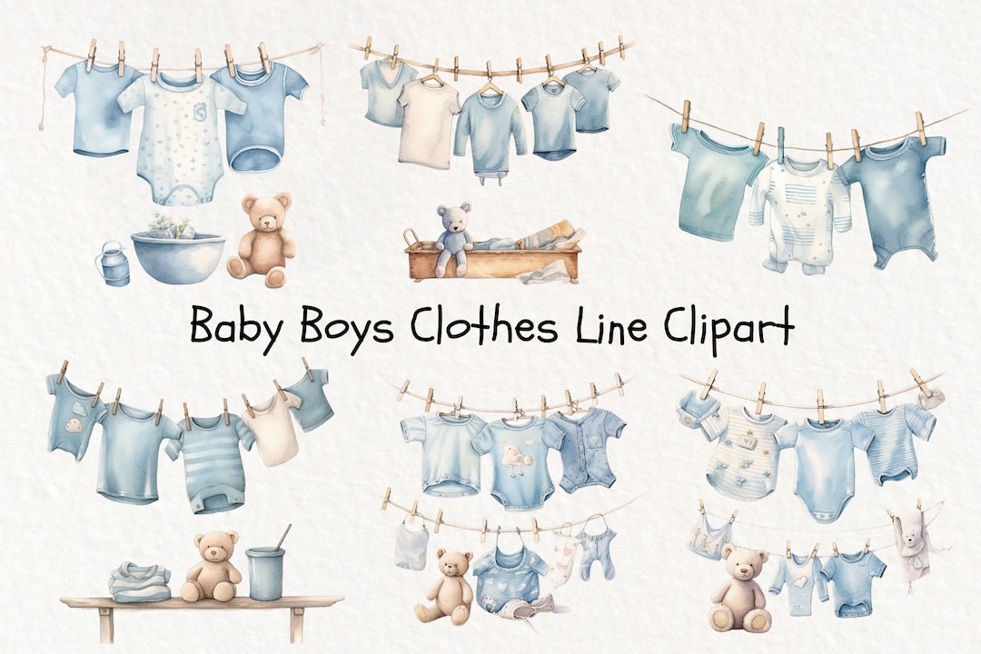 Handdrawn Baby Clothes Watercolor Clipart, Newborn Boy Clip Art, Baby ...
