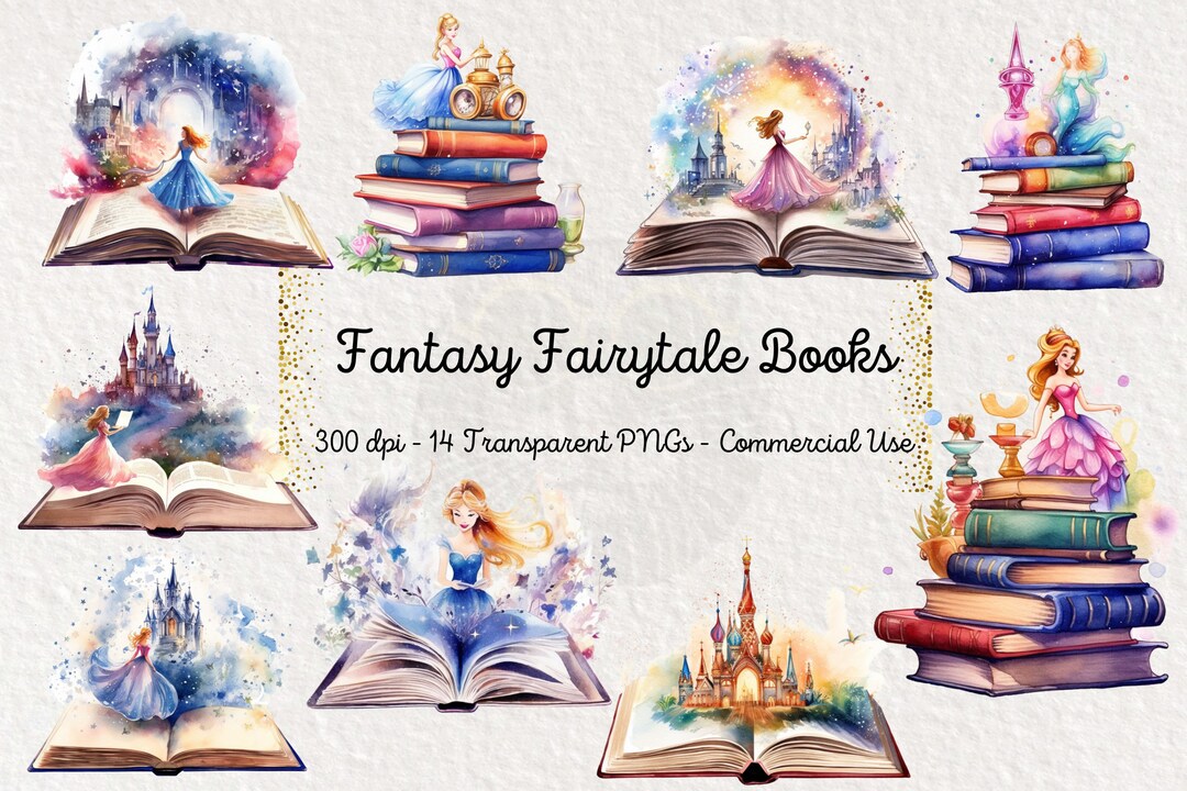 14 Watercolor Fairytales Clipart, Magical Books Clipart, Fairytale ...