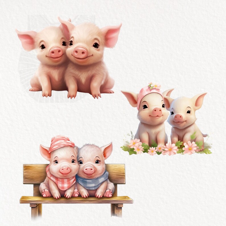 Adorable Pig Clipart Bundle - 16 Transparent Pngs of Cute Piglets ...