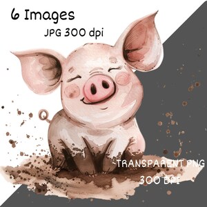 6 Pigs in Mud Clipart, Muddy Pig Clipart, Printable Pig Clipart, Cute ...