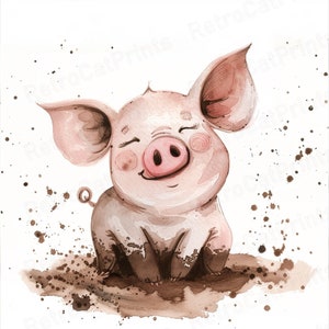 6 Pigs in Mud Clipart, Muddy Pig Clipart, Printable Pig Clipart, Cute ...