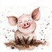 6 Pigs in Mud Clipart, Muddy Pig Clipart, Printable Pig Clipart, Cute ...