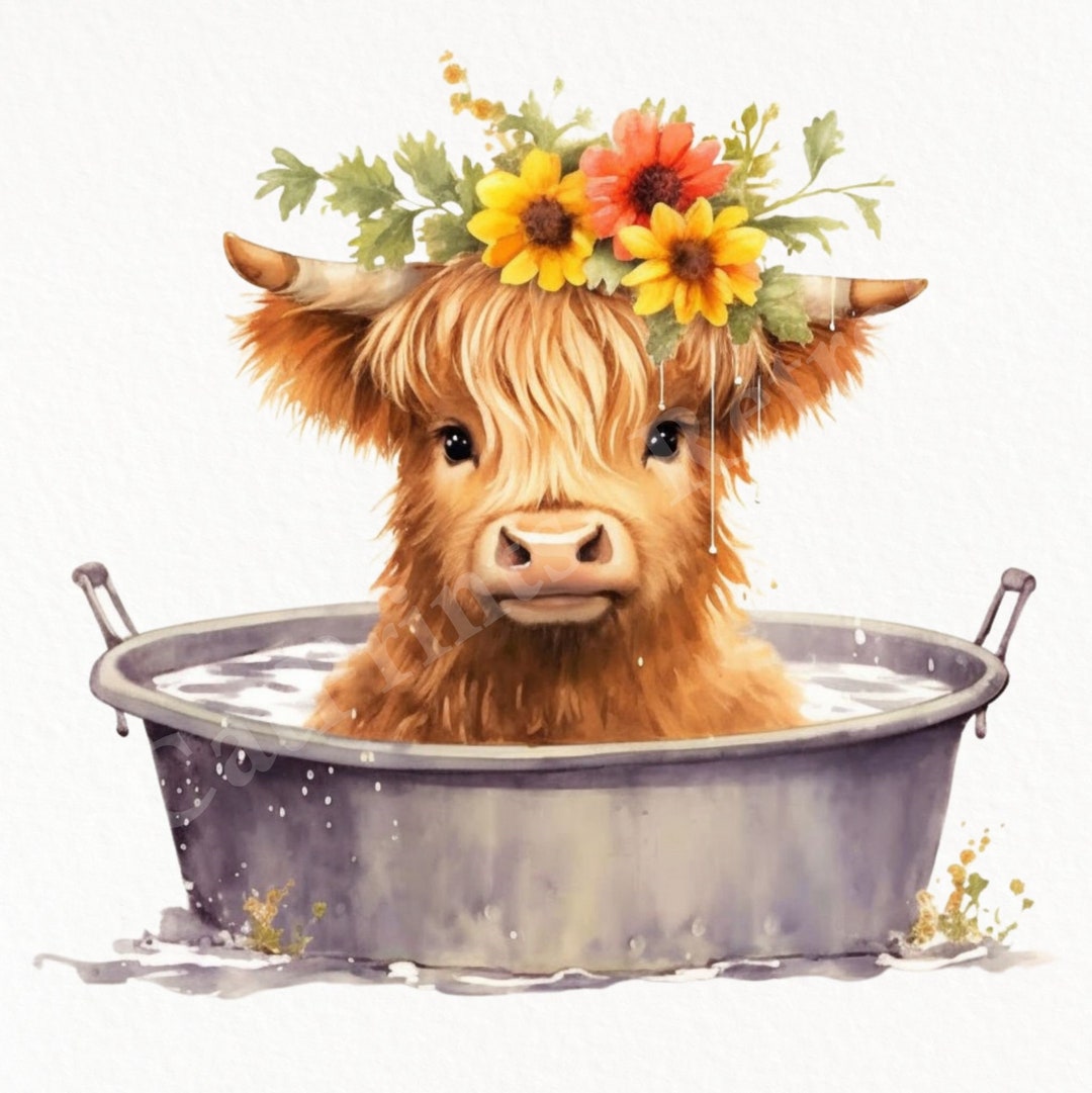 Cute Cow in Tub With Flowers PNG, Cow With Flowers Png, Cow in Bucket ...