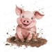 6 Pigs in Mud Clipart, Muddy Pig Clipart, Printable Pig Clipart, Cute ...