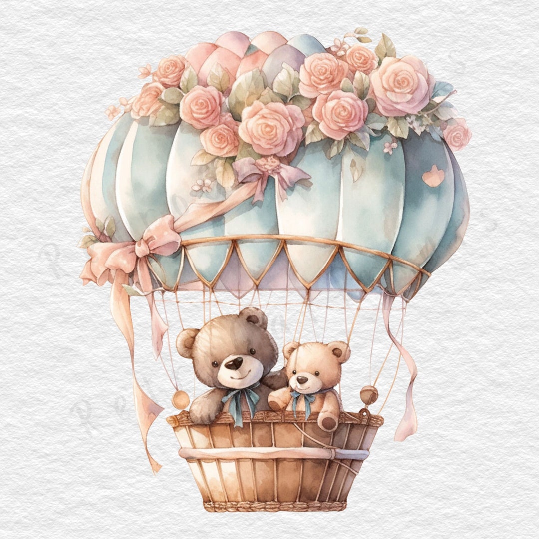 Watercolor Hot Air Balloons Clipart, Baby Shower Clipart, Nursery Wall ...