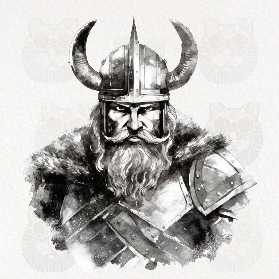 Black and White Viking Image, Viking Warrior, Printable Watercolor ...
