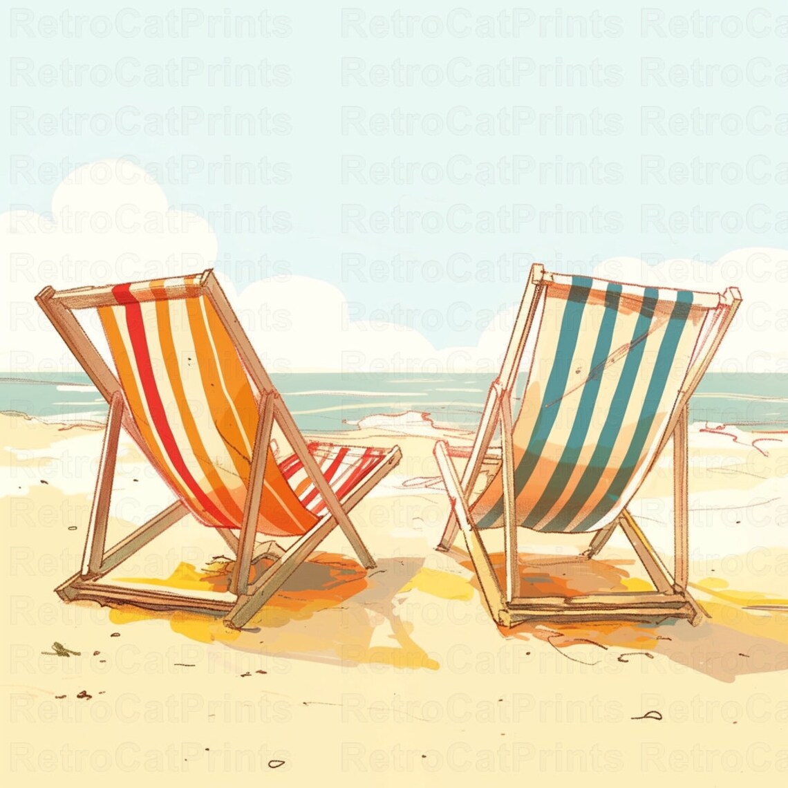 Vintage Beach Chairs Clipart, Summer Seaside Jpgs (digital Download) - Etsy