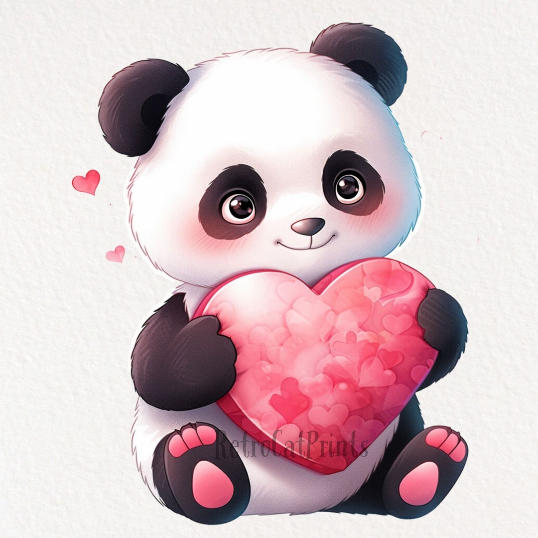 6 Panda Clipart, Cute Pandas With Hearts Clipart, Valentine Pandas ...