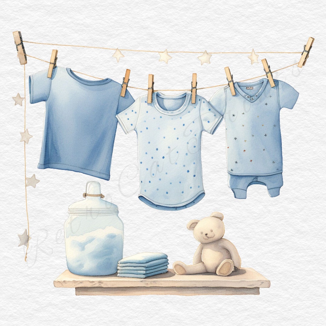 Handdrawn Baby Clothes Watercolor Clipart, Newborn Boy Clip Art, Baby ...