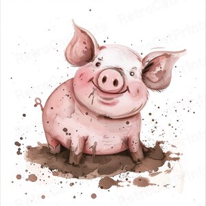 6 Pigs in Mud Clipart, Muddy Pig Clipart, Printable Pig Clipart, Cute ...