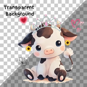 Cute Cow With Tiara PNG, Cow With Crown Sublimation, Cute Cow ...