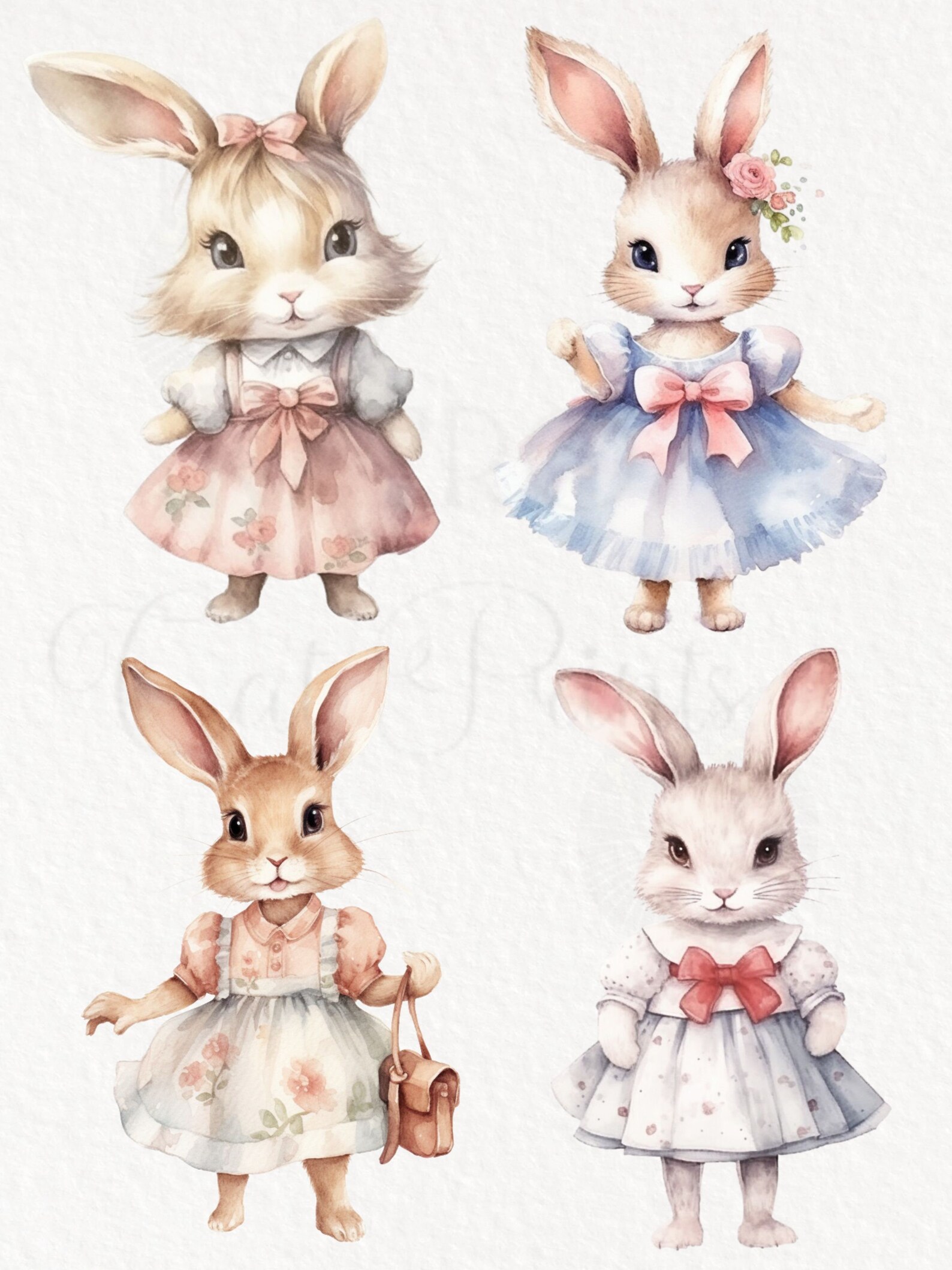 Cute Bunny in Dress Clipart, Printable Watercolor Clipart, 10 High ...