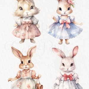 Cute Bunny in Dress Clipart, Printable Watercolor Clipart, 10 High ...