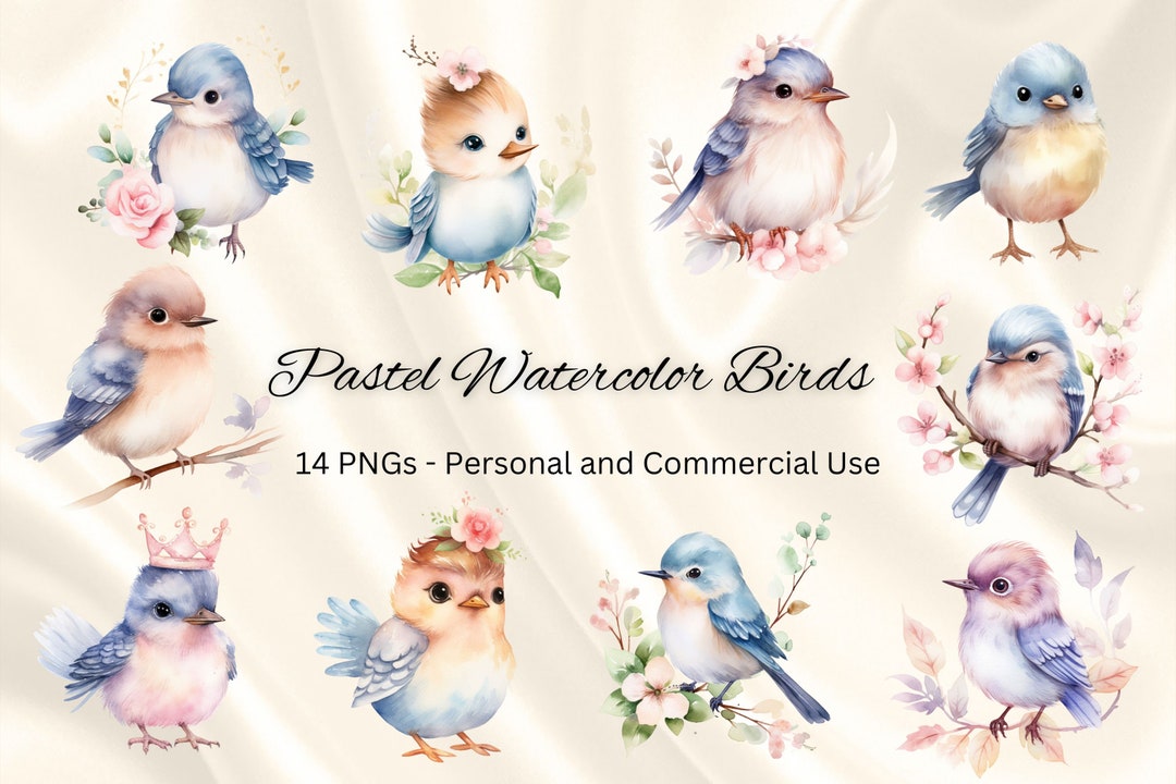 Cute Bird Clipart, Colorful Pastel Bird Clipart, Digital Bird ...