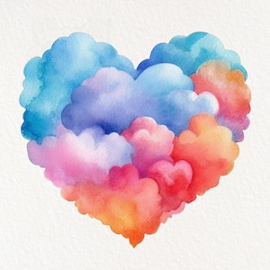 Rainbow Cloud Heart Clipart, Love Heart Clipart, Handpainted ...
