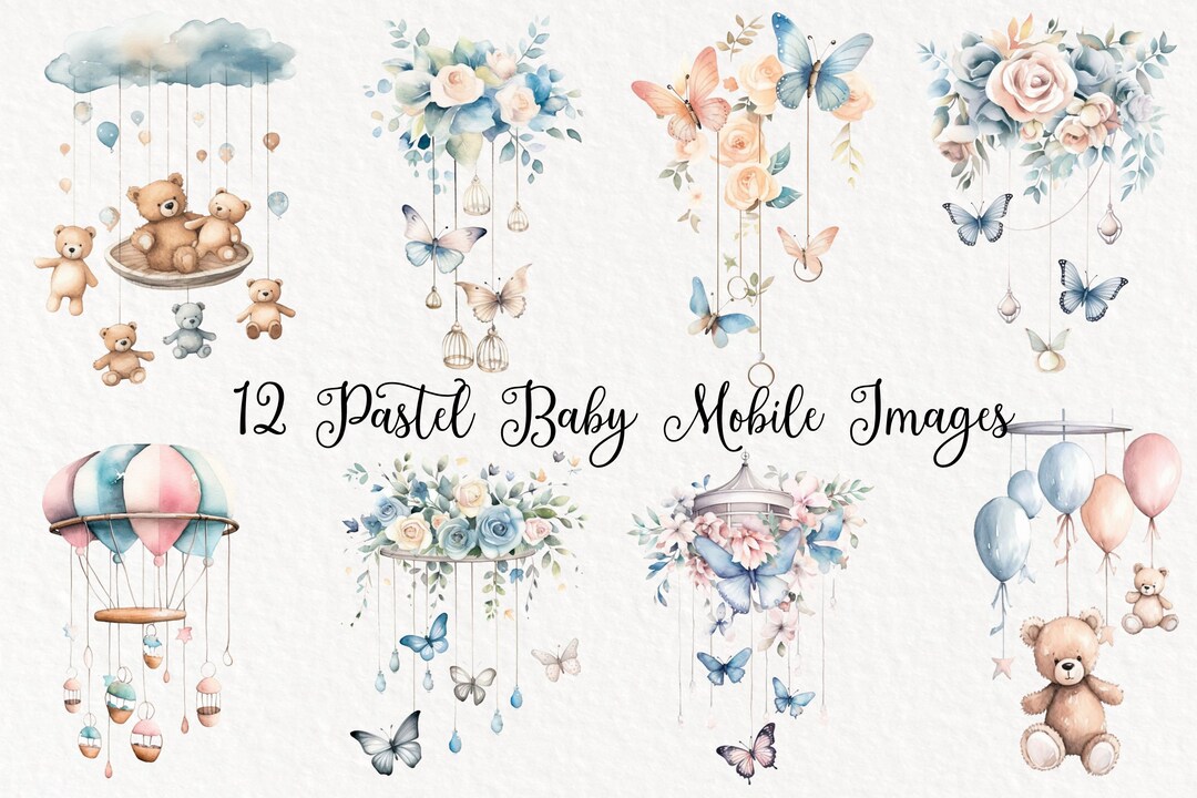Dreamy Pastel Mobile Clipart, Nursery Teddy Clipart, Magical Clipart ...