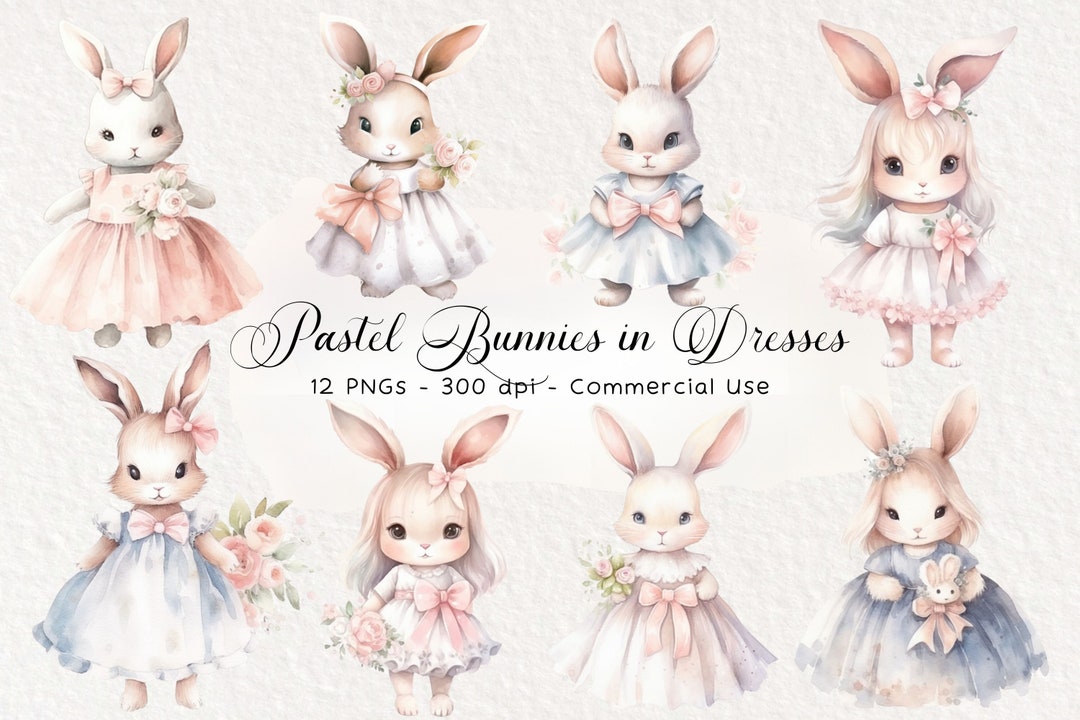 Soft Pastel Bunnies Clipart, Printable Watercolor Bunny Clipart, 12 ...
