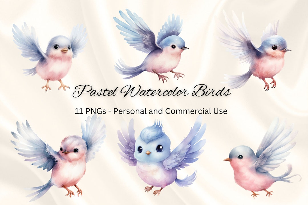 Cute Flying Bird Clipart, Colorful Pastel Birds, Digital Bird ...
