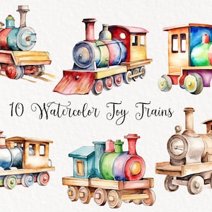 10 Watercolor Toy Train Clipart, Toy Train PNG, Nursery Train Clipart ...