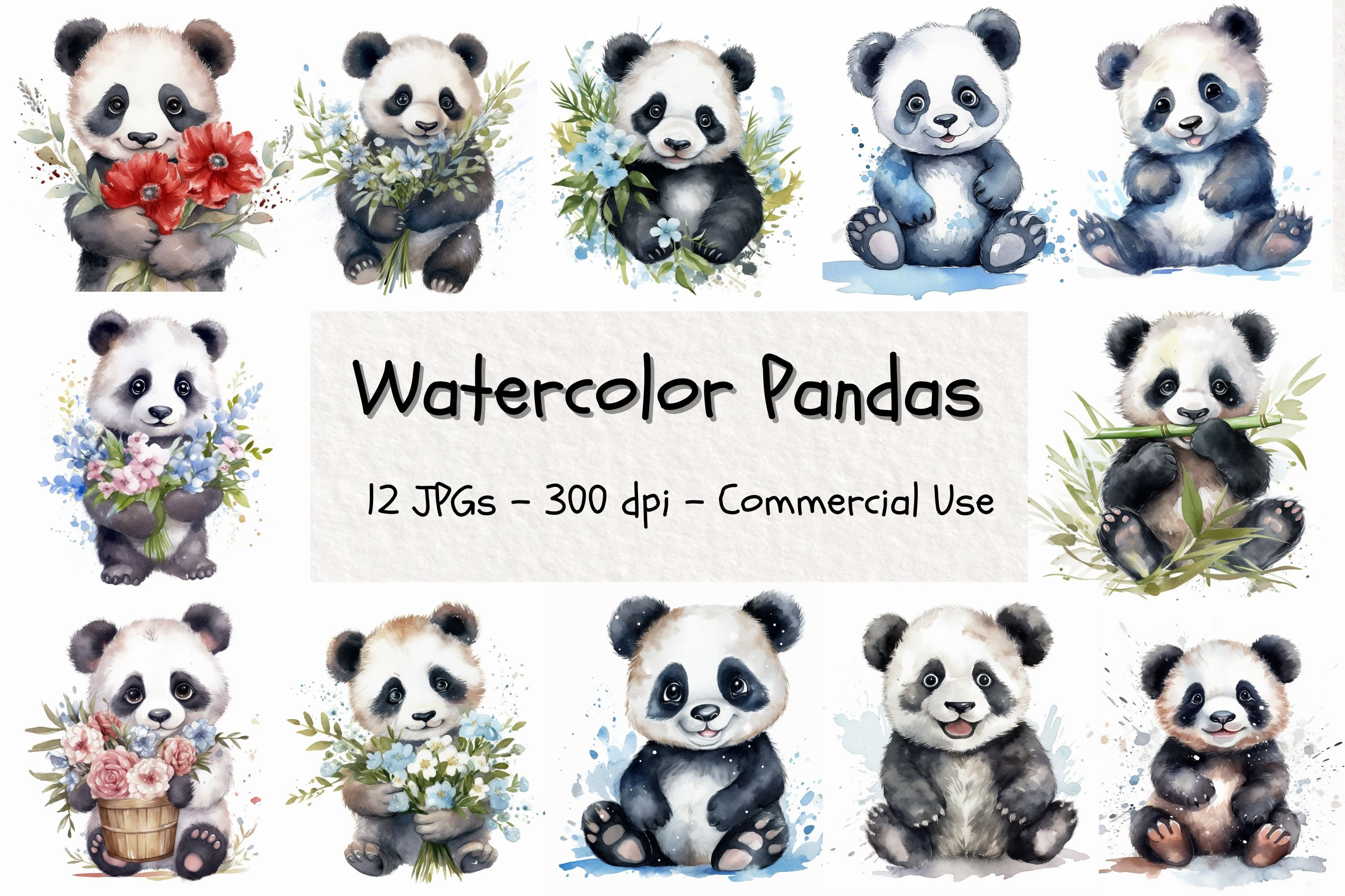 Cute Panda Watercolor Clipart Print Watercolour Panda Bamboo - Etsy