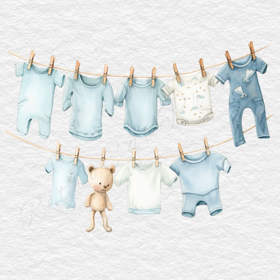 Handdrawn Baby Clothes Watercolor Clipart, Newborn Boy Clip Art, Baby ...