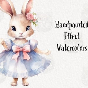Cute Bunny in Dress Clipart, Printable Watercolor Clipart, 10 High ...
