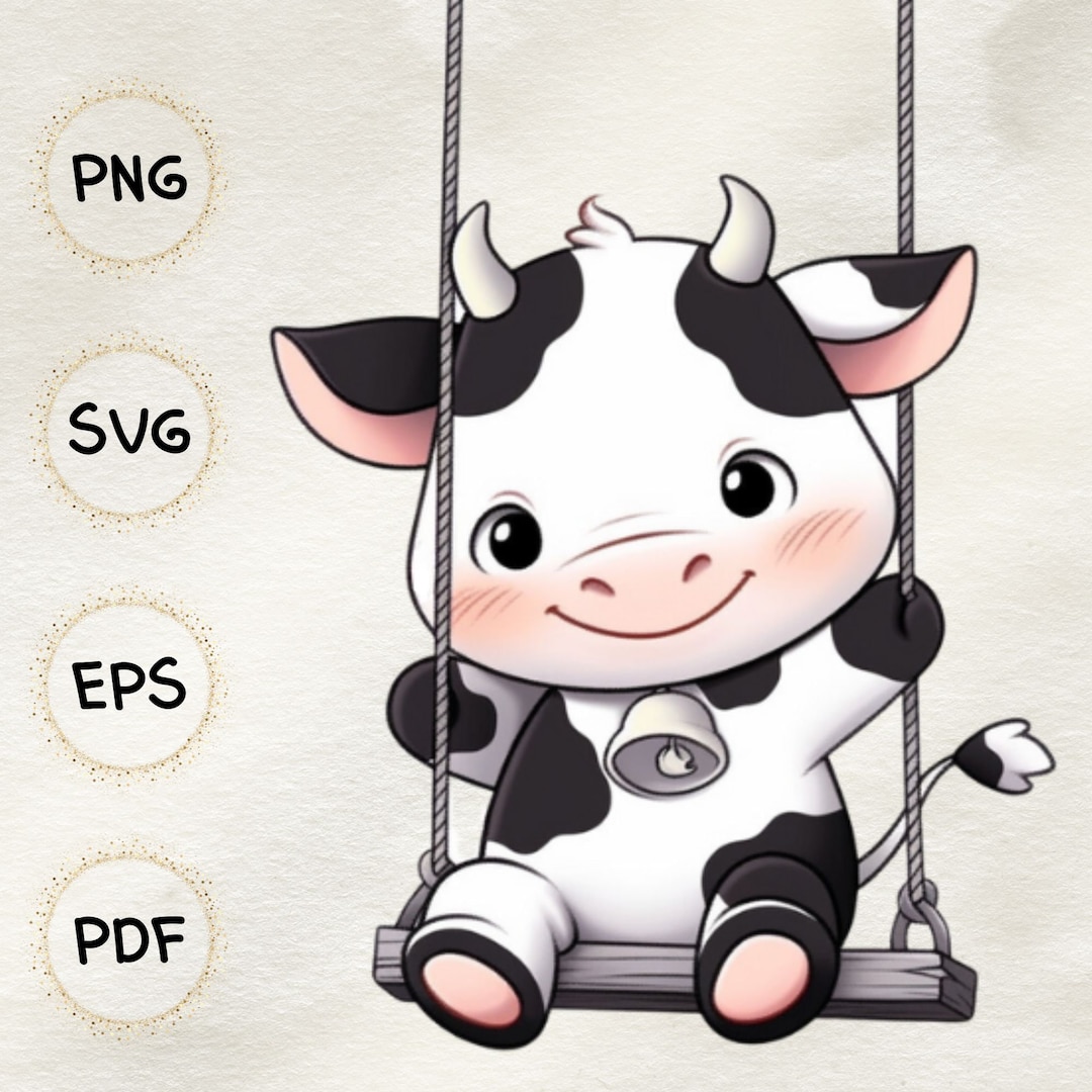 Cute Cow on Swing PNG, Cow on Swing SVG, Cute Cow Png, Sublimation File ...