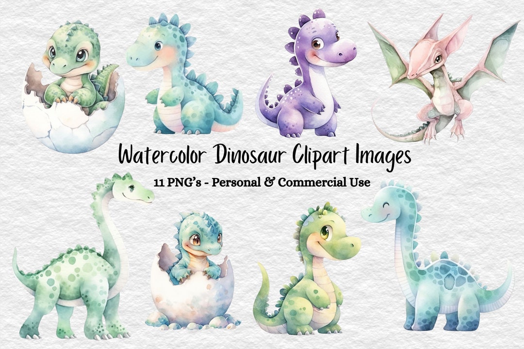 Watercolor Dinosaur Clipart Bundle Dinosaur Nursery Clipart - Etsy