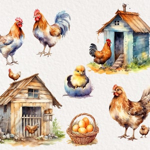 Watercolor Chicken Clipart Cute Chickens Clipart Farm - Etsy