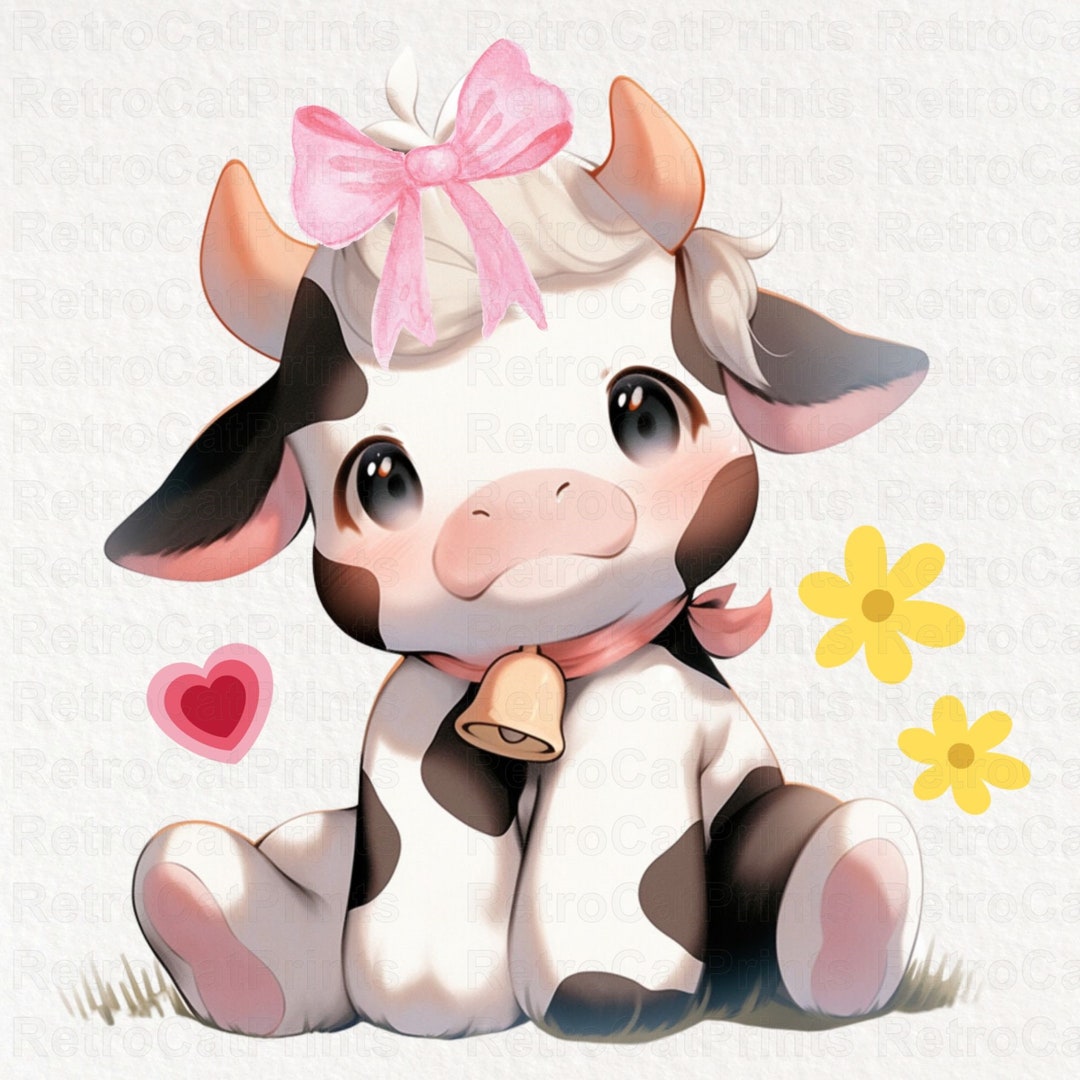 Cute Cow PNG, Cow With Bow Sublimation, Cute Cow Sublimation, Cow Png ...