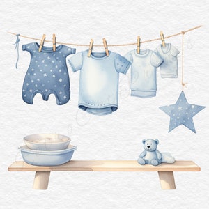 Handdrawn Baby Clothes Watercolor Clipart, Newborn Boy Clip Art, Baby ...