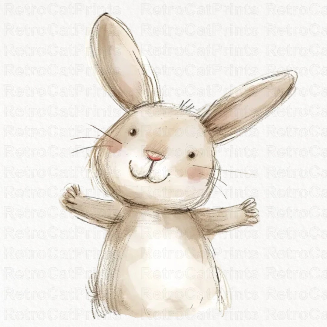 Cute Easter Bunny Clipart, DIGITAL DOWNLOAD, Handdrawn Spring Bunnies ...