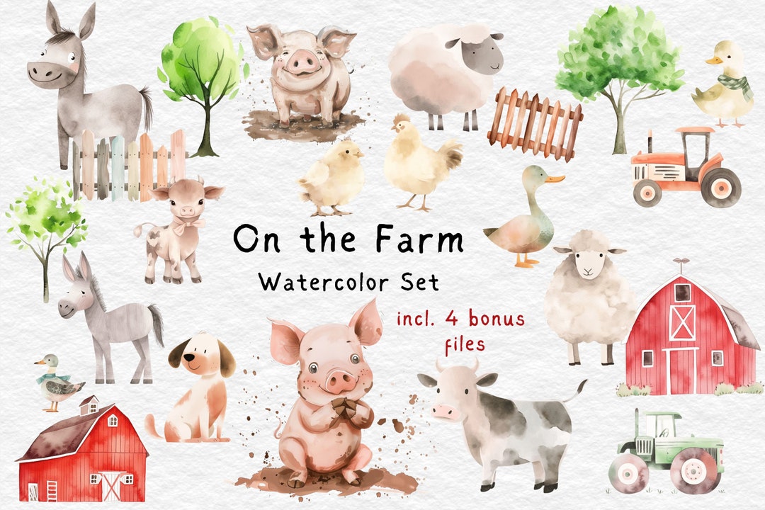 Farm Animals Watercolor Clipart Bundle Digital Download, Watercolor ...