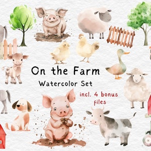 Farm Animals Watercolor Clipart Bundle Digital Download, Watercolor ...