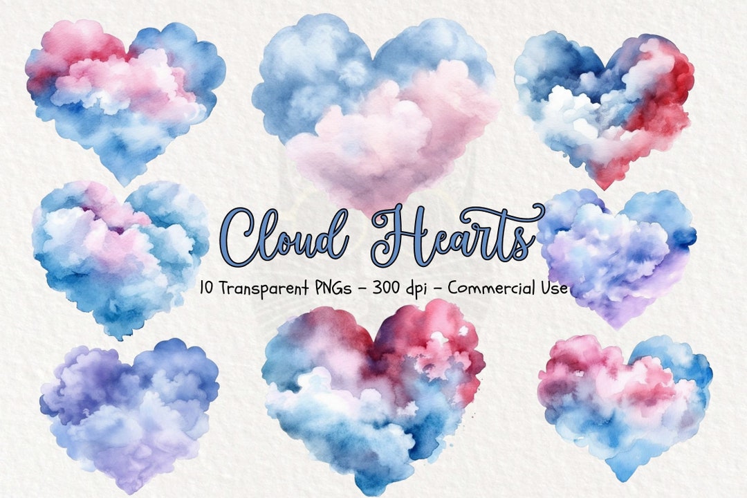 Pastel Rainbow Cloud Hearts, Love Heart Clipart, Handpainted ...