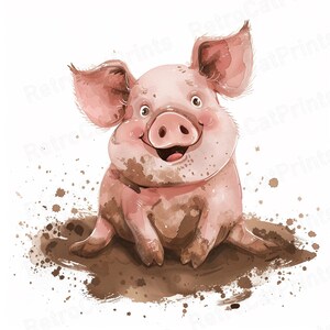 6 Pigs in Mud Clipart, Muddy Pig Clipart, Printable Pig Clipart, Cute ...