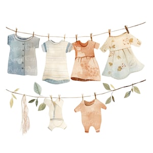 Handdrawn Boho Baby Clothes Watercolor Clipart, Newborn Girl Clip Art ...