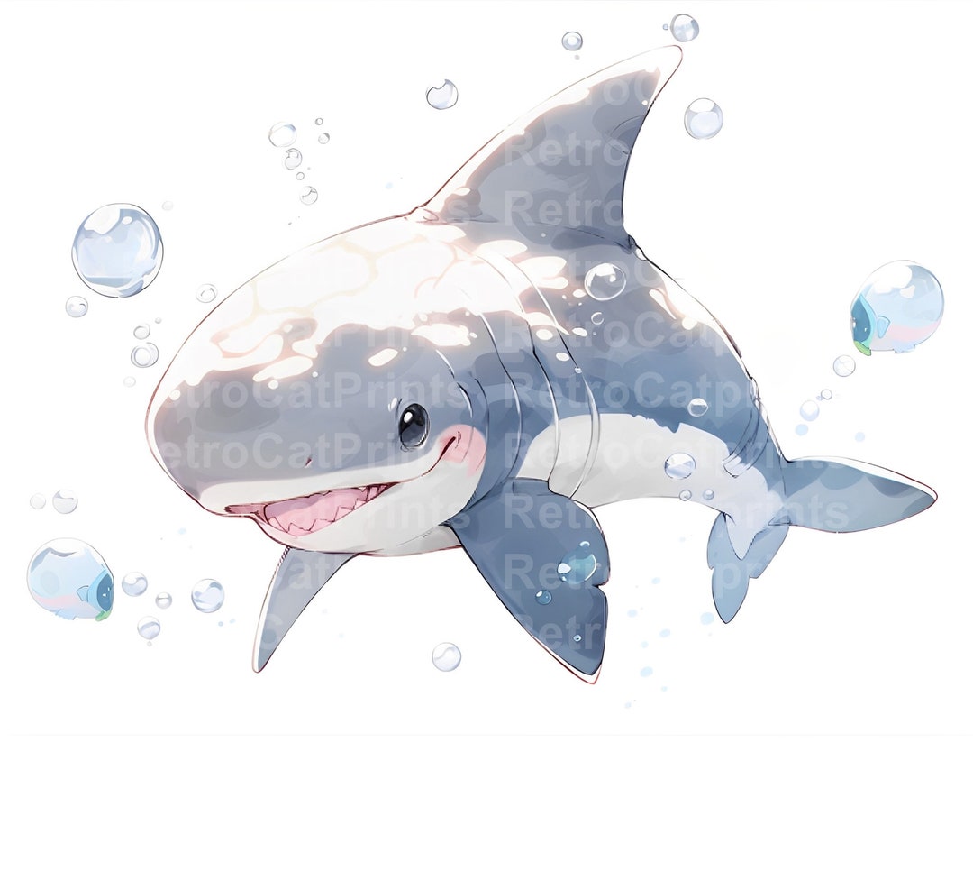 Watercolor Cute Shark Painted Shark Graphics Watercolour Nursery Wall ...