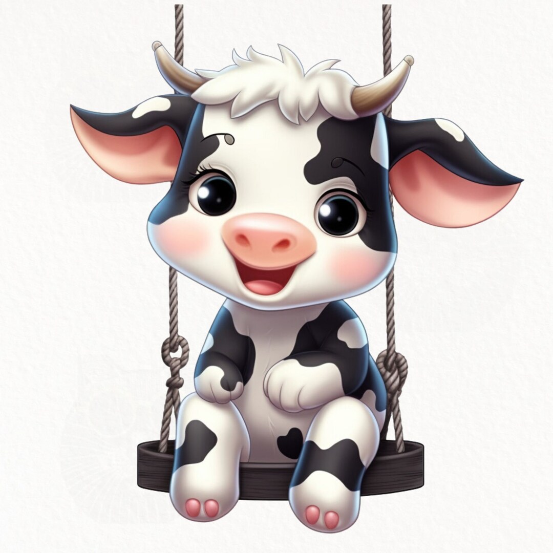 Cute Cow on Swing PNG, Cartoon Cow Png, Cute Cow Png, Sublimation File ...