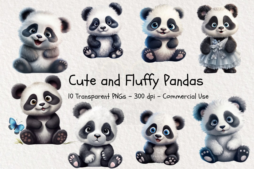Adorable Panda Clipart Set - 10 Cute and Fluffy Pandas for Commercial ...