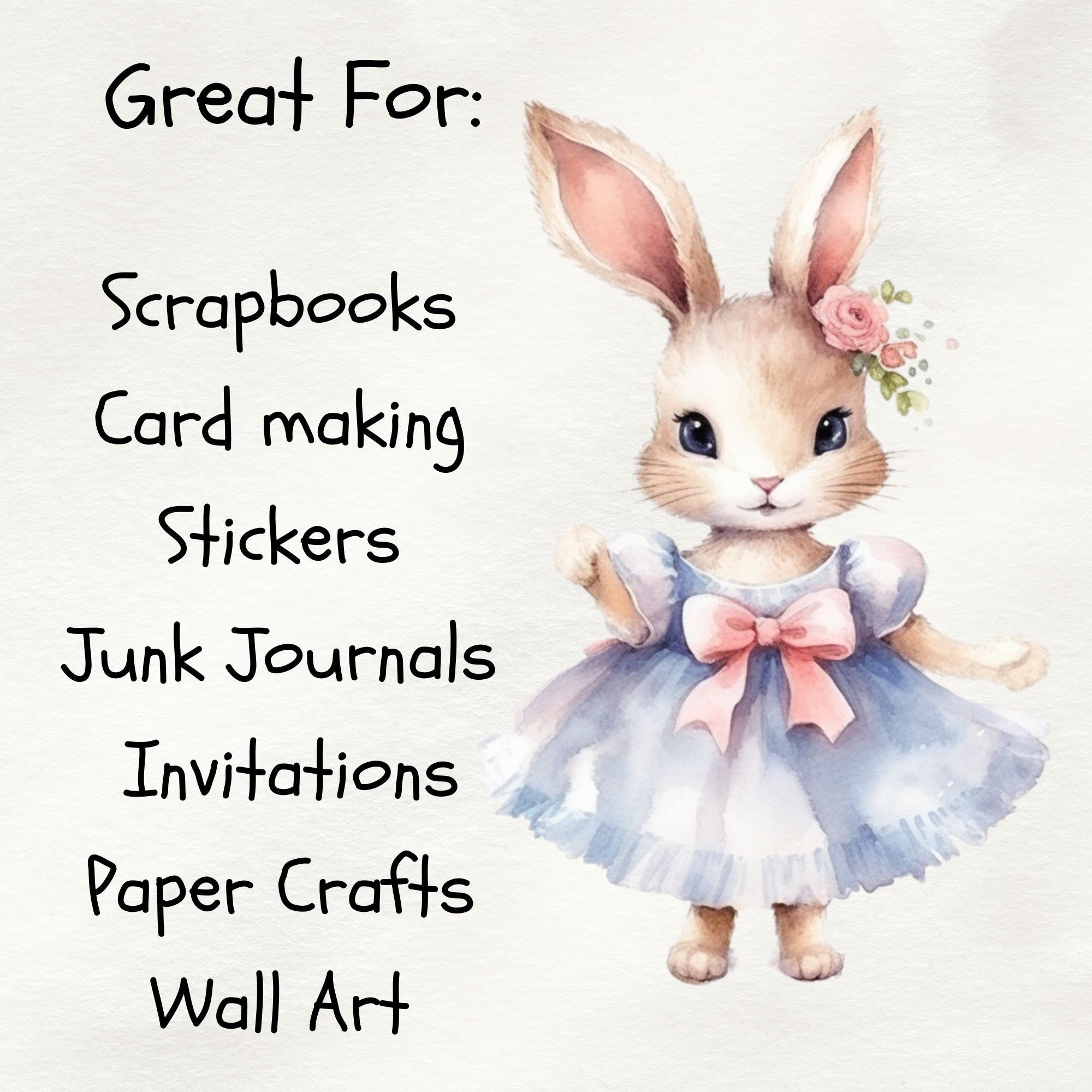 Cute Bunny in Dress Clipart, Printable Watercolor Clipart, 10 High ...