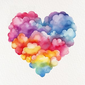 Rainbow Cloud Heart Clipart, Love Heart Clipart, Handpainted ...